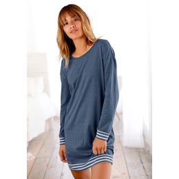Arizona Damen Nachthemd, Gr. 52, blau, Single Jersey, Obermaterial: 60% Baumwolle, 40% Polyester, meliert, Basic, Kleider, mit gestreiften B&uuml;ndchen