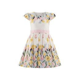 Sommerkleid happy girls, M&auml;dchen, Gr. 104, N-Gr, ecru, Web, Obermaterial: 100% Baumwolle. Futter: 100% Baumwolle, bedruckt, gebl&uuml;mt, Basic knieumspielend, Rundhals, Fl&uuml;gel&auml;rmel, Kleider Sommerkleid, mit Deko-Schleife und Nahtrei&szlig;verschluss im R&uuml;cken