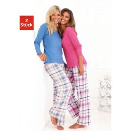 Arizona Damen Schlafanzug, Gr. 52, bunt, Single Jersey, Obermaterial: 100% Baumwolle, kariert, unifarben, Basic, Homewear-Sets, mit Hose im Karodesign