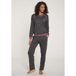Damen Pyjama, VIVANCE DREAMS BY LASCANA, Gr. 52, grau, Single Jersey, Obermaterial: 60% Baumwolle, 40% Polyester, Homewear-Sets, mit dekorativen