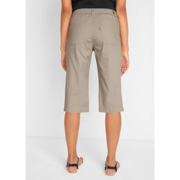 bonprix Damen Longbermudas, beige, Gr. 36, Web, Obermaterial: 97% Baumwolle, 3% Elasthan, Hosen, aus Baumwolle mit Elasthan, Regular Fit, mit