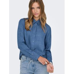 Only Damen Hemdbluse "ONLBETTY MELLI LS SHIRT WVN"medium blau denim detail:melange, Gr. S, meliert, Web, Obermaterial: 100% Polyester, Blusen