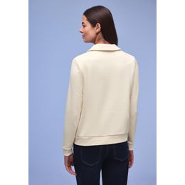 Street One Damen Sweatshirt, beige, Gr. 46, unifarben, Sweatware, Obermaterial: 85% Baumwolle, 15% Polyester, Sweatshirts, mit Hemdkragen