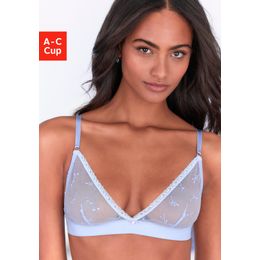 Bralette-BH Vivance "Thea", Damen, Gr. 70, Cup A, hellblau, Mesh, Obermaterial: 81% Polyamid, 12% Elasthan, 7% Polyester, BHs, ohne B&uuml;gel mit transparentem Mesh mit feiner Bl&uuml;tenstickerei