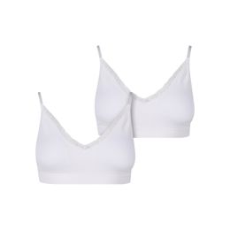Urban Classics Damen Sport-BH "Urban Classics Ladies Padded Rip Bra 2-Pack", Gr. Lwei&szlig;, wei&szlig;, 92% Nylon, 8% Elasthan, BHs