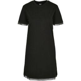Urban Classics Damen A-Linien-Kleid "Urban Classics Damen Ladies Boxy Lace Hem Tee Dress", schwarz, Gr. S, unifarben, 100% Baumwolle, Kleider