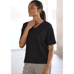 Lascana Damen Pyjamaoberteil, Gr. 40, schwarz, Single Jersey, Obermaterial: 62% Polyester, 33% Viskose, 5% Elasthan, unifarben, Basic, Shirts, mit