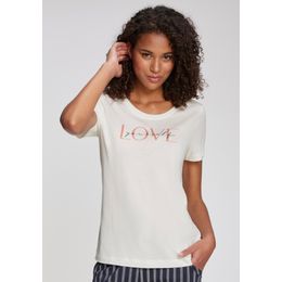 Damen Pyjamaoberteil, VIVANCE DREAMS BY LASCANA, Gr. 32, wei&szlig;, Single Jersey, Obermaterial: 50% Baumwolle, 50% Viskose, bedruckt, unifarben, Shirts,