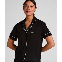Hunkem&ouml;ller HUNKEM&Ouml;LLER Damen Pyjama "Essential Jersey Short-Sleeved Jacket", Gr. Sschwarz, 92% Viskose, 8% Elasthan, Homewear-Sets