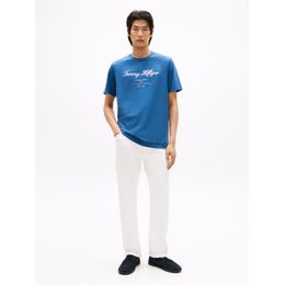 Tommy Hilfiger Herren T-Shirt "SCRIPT LOGO TEE", blau, Gr. XXL, bestickt, Single Jersey, Obermaterial: 100% Baumwolle, Shirts, mit aufgesticktem Logo