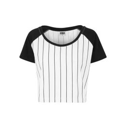T-Shirt Urban Classics "Urban Classics Damen Ladies Cropped Baseball Tee", Damen, Gr. S, wei&szlig;, schwarz, 100% Baumwolle, gestreift, oversize, Rundhals, Shirts T-Shirt