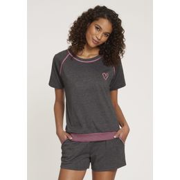 Damen Shorty, VIVANCE DREAMS BY LASCANA, Gr. 44, grau, Single Jersey, Obermaterial: 60% Baumwolle, 40% Polyester, Homewear-Sets, mit dekorativen