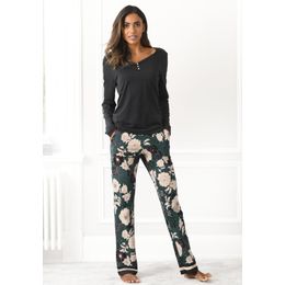 s.Oliver Damen Pyjama, Gr. 40, bunt, Single Jersey, Obermaterial: 50% Baumwolle, 50% Viskose, gebl&uuml;mt, Homewear-Sets, mit gebl&uuml;mter Schlafhose