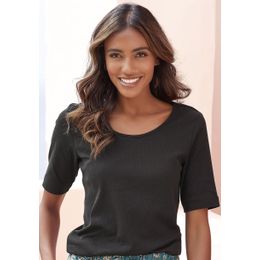 Lascana Damen Pyjamaoberteil, Gr. 32, schwarz, Rippware, Obermaterial: 63% Polyester, 33% Viskose, 4% Elasthan, unifarben, Shirts, aus Rippstrick