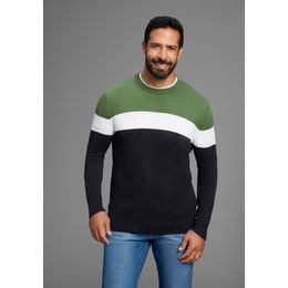 H.I.S. H.I.S Herren Rundhalspullover "neue Farben", gr&uuml;n, Gr. XXXL, colorblocking, Feinstrick, Obermaterial: 50% Baumwolle, 50% Polyacryl, Pullover,