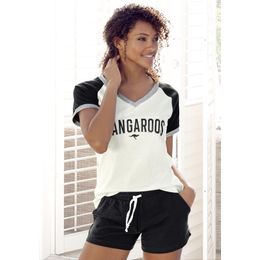 Kangaroos Damen Shorty, Gr. 40, schwarz-wei&szlig;, Single Jersey, Obermaterial: 100% Baumwolle, bedruckt, Homewear-Sets, mit kontrastfarbenen Raglan&auml;rmeln