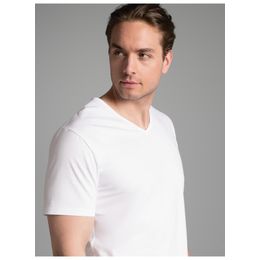 TRIGEMA Herren T-Shirt "TRIGEMA T Shirt aus Biobaumwolle mit V-Ausschnitt", wei&szlig;, Basic, Gr. S, Single Jersey, 100% Baumwolle (Bio-Baumwolle kbA),