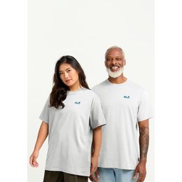 Kurzarmshirt Jack Wolfskin "LIVE WILD T", Damen, Gr. L, paw, starkwei&szlig;, Obermaterial: 100% BAUMWOLLE, Shirts