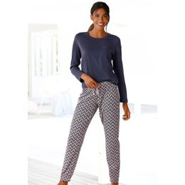 Damen Pyjama, VIVANCE DREAMS BY LASCANA, Gr. 44, blau, Single Jersey, Obermaterial: 100% Baumwolle, gemustert, Basic, Homewear-Sets, mit gemusterter