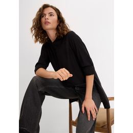 bonprix Damen Longbluse "Longbluse mit Schlitz aus flie&szlig;ender Viskose", schwarz, Gr. 44, unifarben, Web, Obermaterial: 100% Viskose, Blusen, gerade