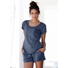 Arizona Damen Shorty, Gr. 36, blau, Single Jersey, Obermaterial: 60% Baumwolle, 40% Polyester, meliert, Basic, Homewear-Sets, meliert mit