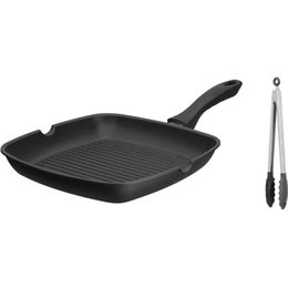 Grillpfanne GSW "Grillmeister", schwarz, H:4,4cm &Oslash;:28cm, Pfannen, inklusive Servierzange, Induktion