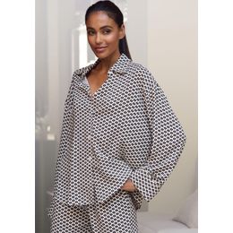Lascana Damen Pyjamaoberteil, Gr. 32, schwarz-wei&szlig;, Web, Obermaterial: 100% Viskose, gemustert, Shirts, mit edlem Allover-Druck