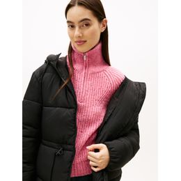 Tommy Jeans Damen Steppjacke "TJW HOODED MIDI PUFFER JACKET"schwarz, Gr. S, unifarben, Web, Obermaterial: 100% Nylon. Futter: 100% Polyester.