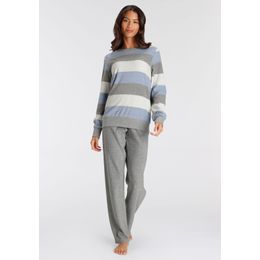 Damen Pyjama, VIVANCE DREAMS BY LASCANA, Gr. 36, grau, Frottee, Obermaterial: 80% Baumwolle, 20% Polyester, gestreift, Homewear-Sets, aus weichem
