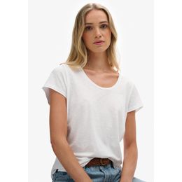 Superdry Damen T-Shirt "STUDIOS SCOOP NECK TEE", wei&szlig;, Gr. M, unifarben, Single Jersey, Obermaterial: 100% Seide, Shirts