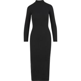 Shirtkleid Urban Classics "Urban Classics Ladies Rib Longlseeve Mockneck Dress", Damen, Gr. L, US-Gr&ouml;&szlig;en, schwarz, 80% Polyester, 20% Viskose, unifarben, skinny fit, Rundhals, Kleider Shirtkleid