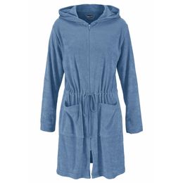 Damenbademantel OTTO HOME, L:95cm, blau, Leichtfrottee, Hausm&auml;ntel, "Nela, ideal f&uuml;r Sauna & Spa, Hotelbademantel, Morgenmantel", einfarbig, kurz,