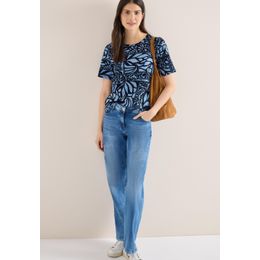 T-Shirt Cecil, Damen, Gr. L (42), universal blau, Web, 100% Baumwolle, gemustert, comfort fit normal, Rundhals, abgesteppt, Shirts T-Shirt, aus reiner Baumwolle, Topseller