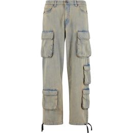 Urban Classics Herren Cargohose "Urban Classics Multi Pocket Denim Cargo"new light blau dirty washed, Gr. 33, unifarben, 100% Baumwolle, Hosen