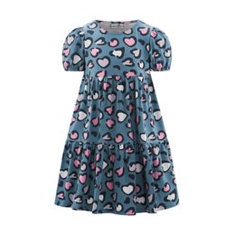 Jerseykleid happy girls, M&auml;dchen, Gr. 122, N-Gr, dove blau, Jersey, Obermaterial: 95% Baumwolle, 5% Elasthan, bedruckt, Basic knieumspielend, Rundhals, Puff&auml;rmel mit Gummizug, Kleider Jerseykleid