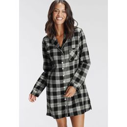 H.I.S. H.I.S Damen Nachthemd, Gr. 40, schwarz, Flanell, Obermaterial: 100% Baumwolle, kariert, Kleider, aus Flanell im Karo-Design