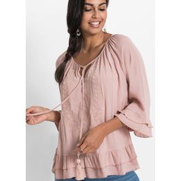 bonprix Damen Tunika, rosa, Gr. 38, Obermaterial: 100% Viskose, Tuniken, A-Linien-Passform, mit 3/4-&Auml;rmeln, gleichfarbige Stickerei