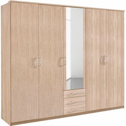 Kleiderschrank Priess "Husum", braun (struktureichefarben hell), B:231cm H:196cm T:57cm, Holzwerkstoff, Schr&auml;nke, Kleiderschrank, mit dekorativen Kranz, wahlweise mit Schubk&auml;sten