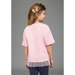 Kidsworld M&auml;dchen T-Shirt "mit Glitzerprint und T&uuml;ll-Saum: I love my little tutu"rosa, Gr. 92, bedruckt, Jersey, Obermaterial: 100% Baumwolle.