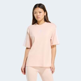T-Shirt adidas Sportswear "ESSENTIALS 3-STREIFEN BOYFRIEND", Damen, Gr. M, blush pink, wei&szlig;, Obermaterial: 100% Baumwolle, normal, Rundhals, Shirts T-Shirt, lockere Passform, Kurzarmdesign, sportlicher Stil, aus Baumwolle
