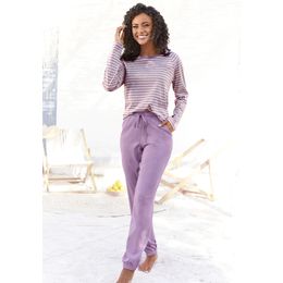 Vivance Dreams Damen Pyjama, Gr. 36, lila, Single Jersey, Obermaterial: 100% Baumwolle, bestickt, gestreift, Basic, Homewear-Sets, mit garngef&auml;rbten