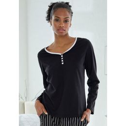 Vivance Dreams Damen Pyjamaoberteil, Gr. 44, schwarz, Single Jersey, Obermaterial: 100% Baumwolle, Shirts, mit Paspel und kurzer Zier-Knopfleiste