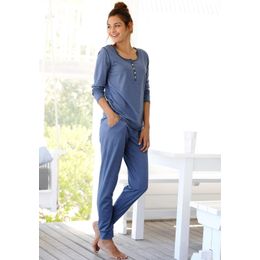 Arizona Damen Pyjama, Gr. 44, blau, Single Jersey, Obermaterial: 60% Baumwolle, 40% Polyester, meliert, Homewear-Sets, in melierter Qualit&auml;t mit