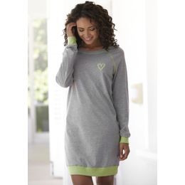 Damen Nachthemd, VIVANCE DREAMS BY LASCANA, Gr. 52, grau, Single Jersey, Obermaterial: 90% Baumwolle, 10% Polyester, kontrastfarbene Details,