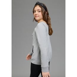 Bruno Banani M&auml;dchen Sweatshirt "mit l&auml;ssigem Ausschnitt & Folienprint f&uuml;r M&auml;dchen: BE YOURSELF"graumeliert, Gr. 128, bedruckt, Sweatware,