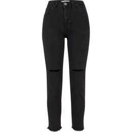 2Y Premium Damen Bequeme Jeans "2Y Premium Damen 2Y Ladies Destroyed Mom Fit Denim", schwarz, Gr. 34, unifarben, 98% Baumwolle, 2% Elasthan, Jeans