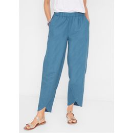 bonprix Damen 3/4-Hose "3/4-Hose aus leichtem Leinen-Mix", blau, Gr. 50, Obermaterial: 55% Leinen, 45% Baumwolle, Hosen, aus Leinen-Mix, mit