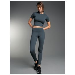 TRIGEMA Damen Sweater "TRIGEMA Sport Set aus Cropped T-Shirt und Leggings"anthrazit, Gr. L, Stoff, 75% Nylon, 25% Elasthan, Sweatshirts