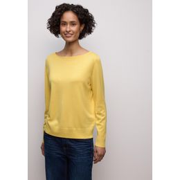 Longpullover Street One, Damen, Gr. 40, bloom gelb, Stoff, 86% Viskose, 14% Polyester, unifarben, comfort fit normal, U-Boot-Ausschnitt, B&uuml;ndchen, Pullover Longpullover, mit Strick-Detail