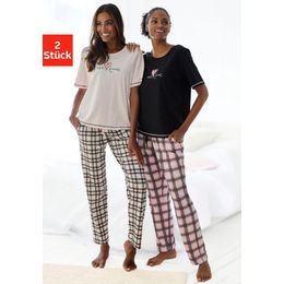 Damen Pyjama, VIVANCE DREAMS BY LASCANA, Gr. 48, bunt, Single Jersey, Obermaterial: 100% Baumwolle, Homewear-Sets, im Doppelpack mit Karomuster